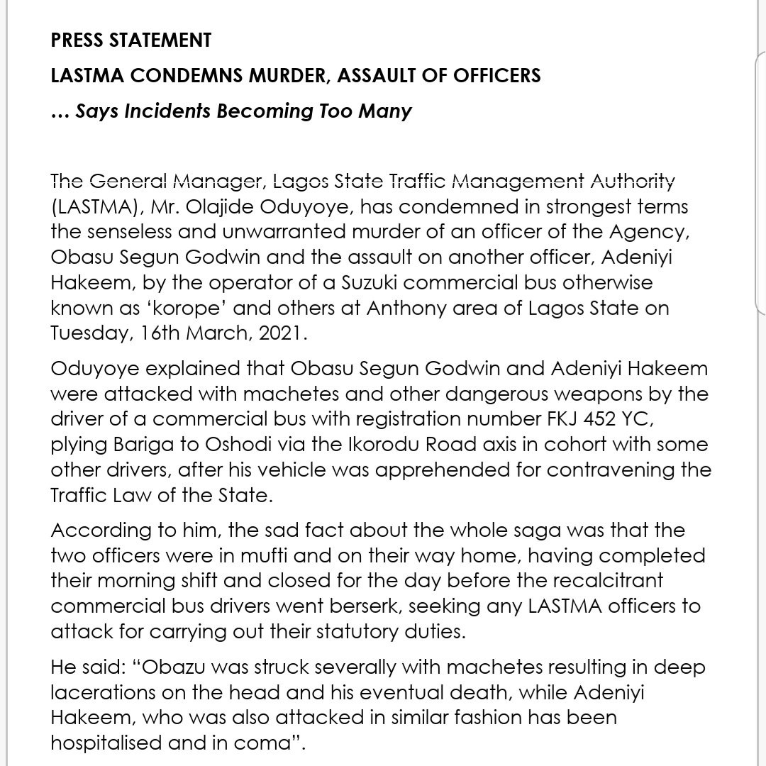 Tragic! Bus driver butchers LASTMA officer to death - Expressive Info